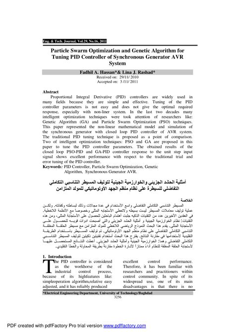 pdf particle swarm optimization and genetic algorithm for tuning pid controller of synchronous