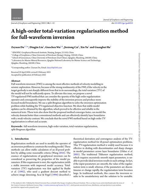 pdf a high order total variation regularisation method for full waveform inversion