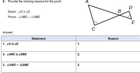 solved 2 provide the missing reasons for the proof given