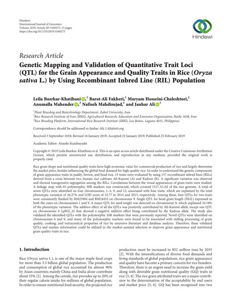 pdf genetic mapping and validation of quantitative trait loci qtl for the grain appearance