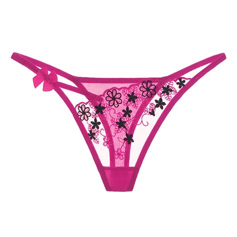 Women Embroidery Thongs Mesh Panties Sexy Female Underwear G Stings Teenage Girls Cute Panti