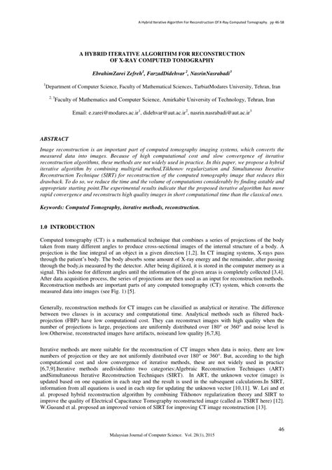pdf a hybrid iterative algorithm for reconstruction of x ray computed tomography