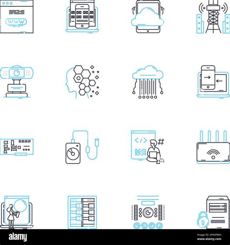 Information Processor Linear Icons Set Processor Computer Data