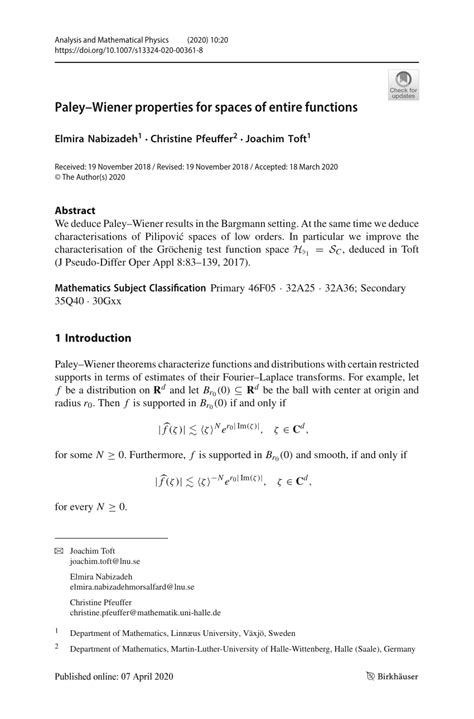 [pdf] paley wiener properties for spaces of entire functions