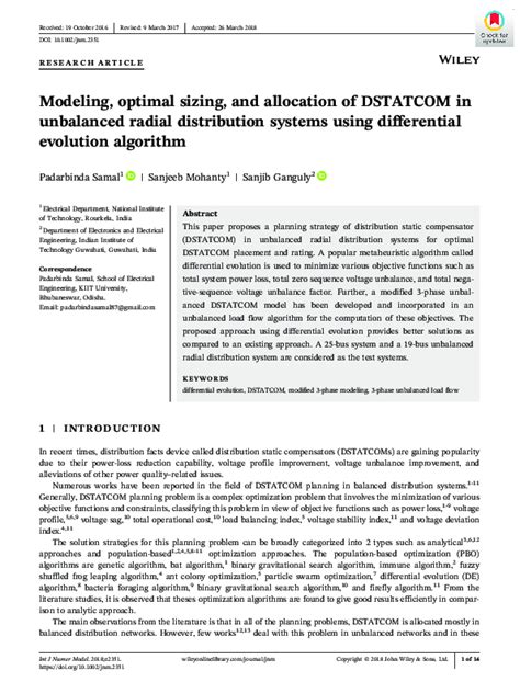 pdf modeling optimal sizing and allocation of dstatcom in unbalanced radial distribution