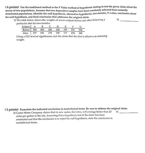 solved 6 points use the traditional method or the p value