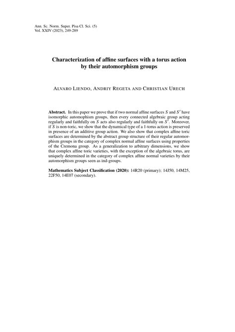 pdf characterization of affine surfaces with a torus action by their automorphism groups