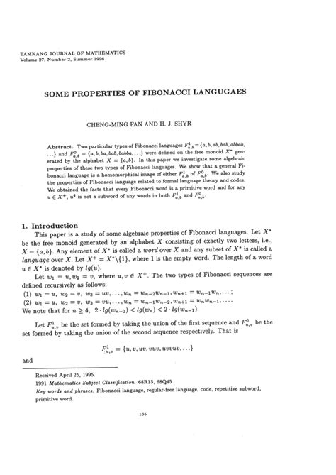 pdf some properties of fibonacci langugaes