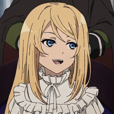 An Anime Character With Blonde Hair And Blue Eyes Wearing A White Blouse Looking At The Camera