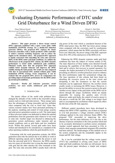 pdf evaluating dynamic performance of dtc under grid disturbance for a wind driven dfig