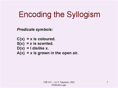 encoding knowledge with first order predicate logic outline