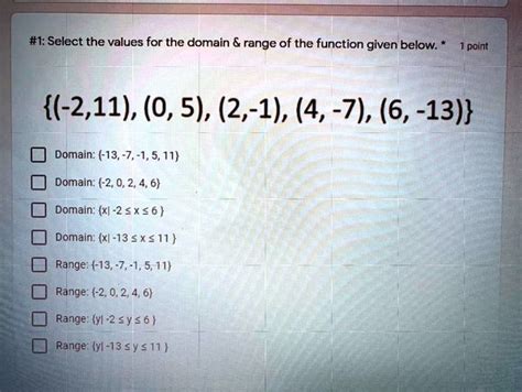solved please help select the values for the domain range of the function given below 1