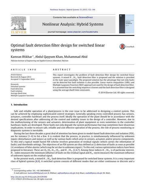 pdf optimal fault detection filter design for switched linear systems dokumen tips