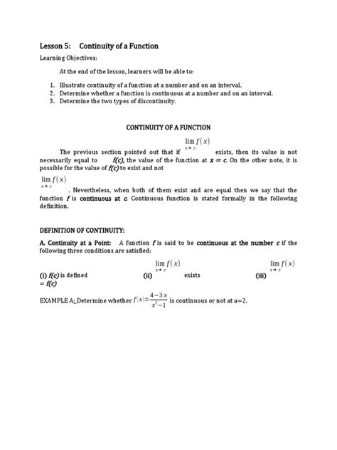 lesson 5 continuity of a function pdf function mathematics continuous function