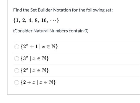 solved find the set builder notation for the following set