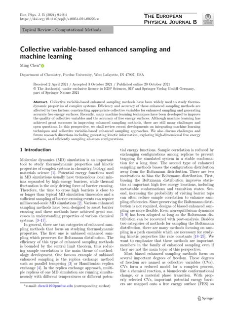 collective variable based enhanced sampling and machine learning pdf pdf principal component
