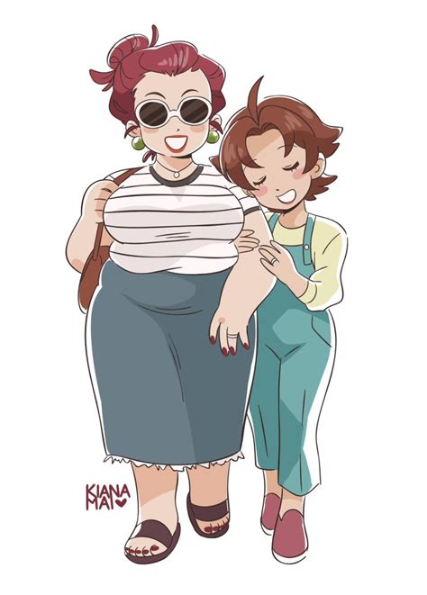 Safebooru 2girls Aged Up Alternate Hairstyle Artist Name Bag Blue Overalls Closed Mouth Delia