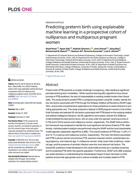 pdf predicting preterm birth using explainable machine learning in a prospective cohort of