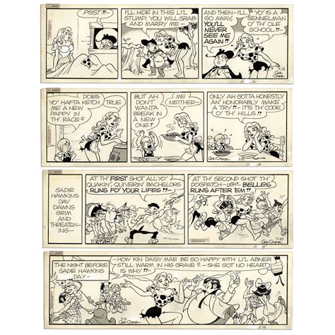 Lot Of 4 Lil Abner Comic Strips Hand Drawn By Al Capp Daisy Mae Honest Abe Mammy And Pappy O