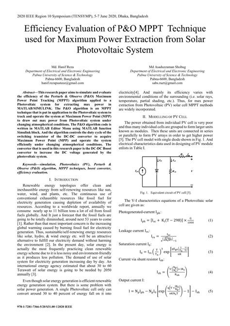 pdf efficiency evaluation of pando mppt technique used for maximum power extraction from solar