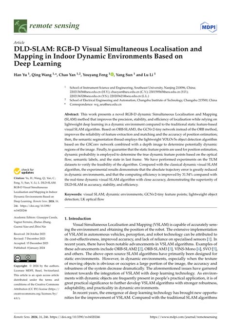 pdf dld slam rgb d visual simultaneous localisation and mapping in indoor dynamic