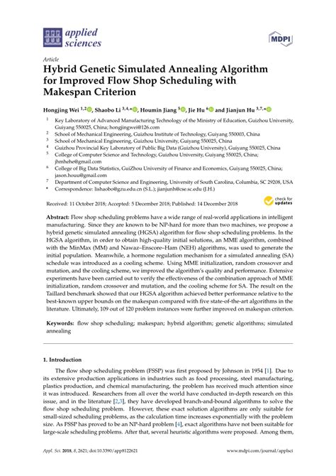 pdf hybrid genetic simulated annealing algorithm for improved flow shop scheduling with