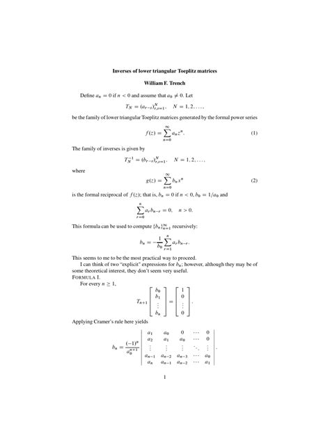 pdf inversion of lower triangular toeplitz matrices
