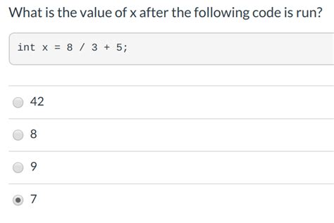 solved what is the value of x after the following code is