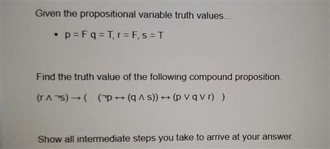 solved given the propositional variable truth values