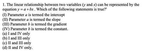 solved 1 the linear relationship between two variables y