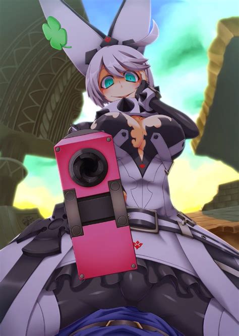 The Big Imageboard Tbib 1girl Ahoge Aqua Eyes Arc System Works Breasts Bunny Ears Cleavage