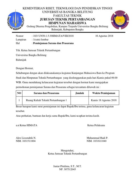 183 Surat Peminjaman Sarana Dan Prasarana Rakor Pdf