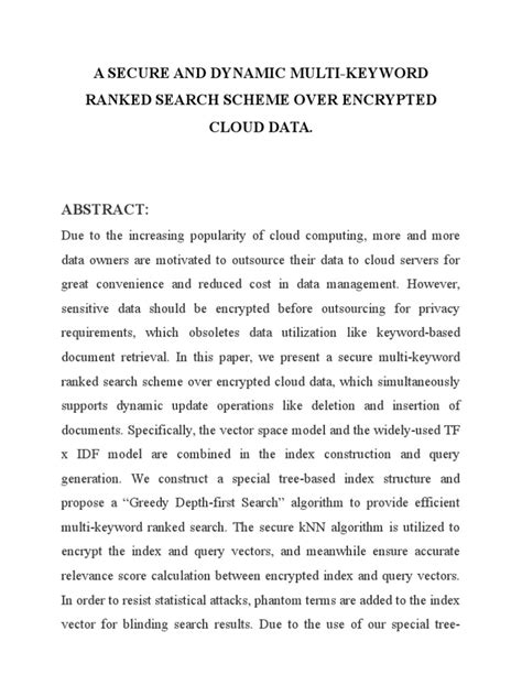 a secure and dynamic multi keyword ranked search scheme over encrypted cloud data pdf search