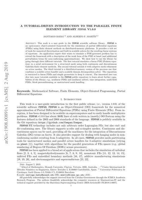 pdf a tutorial driven introduction to the parallel finite element library fempar v1 0 0