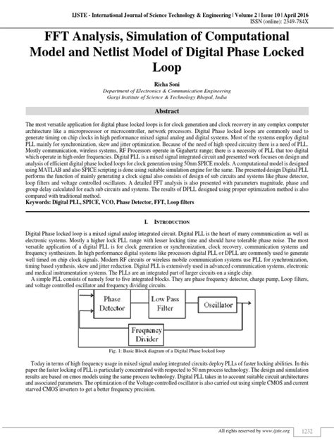 fft analysis simulation of computational model and netlist model of digital phase locked loop