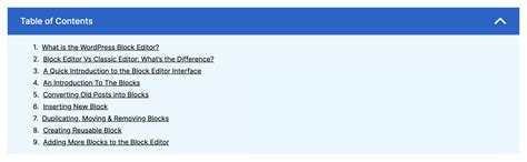 Table Of Contents Block Simplify Content Navigation For Your Readers