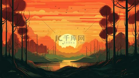 唯美的森林风景插画图片 千库网