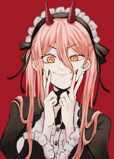 Safebooru 1girl Chainsaw Man Cross Shaped Pupils Double V Hair Between Eyes Highres Horns Long