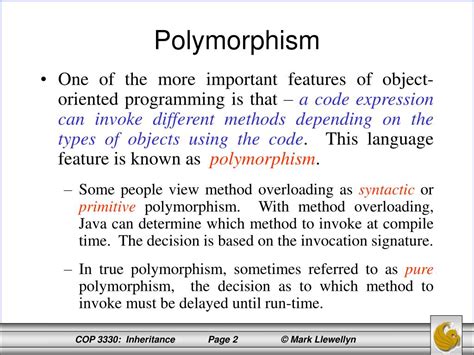 ppt cop 3330 object oriented programming summer 2007 inheritance and polymorphism part 2