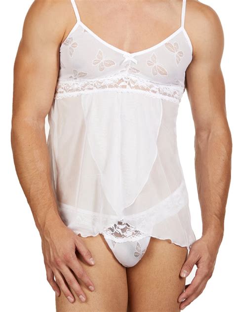 Mens White Lace Nightie And Panty Set Sexy Lingerie For Men Xdress Xdressusa