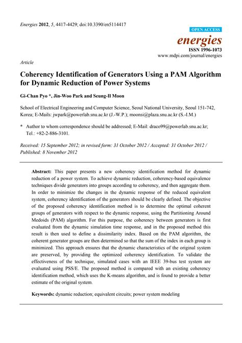 solution coherency identification of generators using a pam algorithm for dynamic reduction of