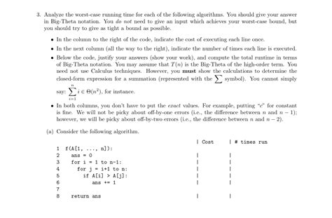 solved n2 3 analyze the worst case running time for each of