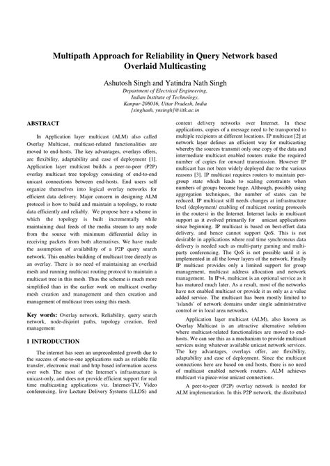 pdf multipath approach for reliability in query network based overlaid multicasting