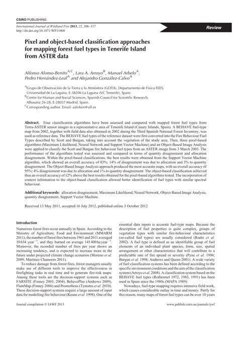 pdf pixel and object based classification approaches for mapping forest fuel types in tenerife