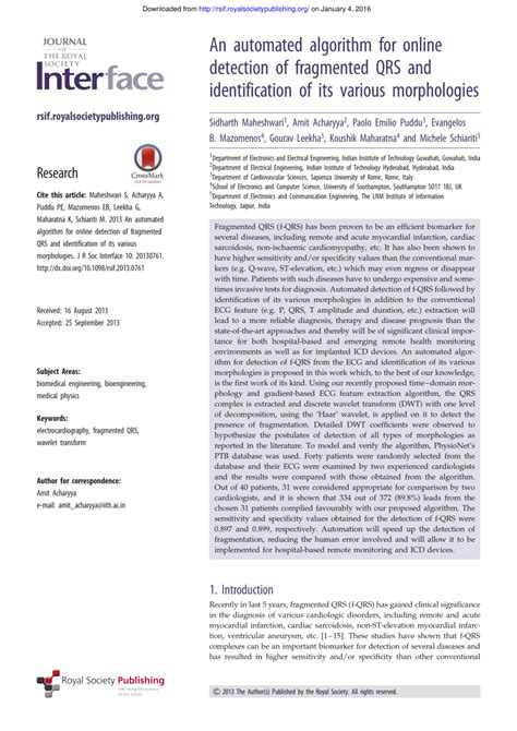 pdf an automated algorithm for online detection of fragmented qrs and identification of its
