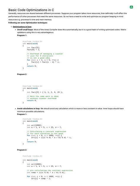 basic code optimizations in c pdf program optimization pointer computer programming