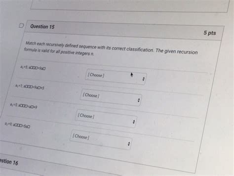 solved question 15 5 pts match each recursively defined