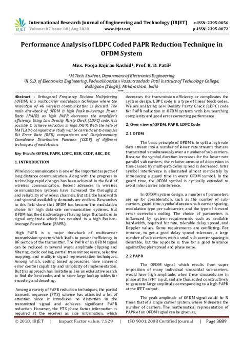 pdf irjet a review of performance analysis of ldpc coded papr reduction technique in ofdm