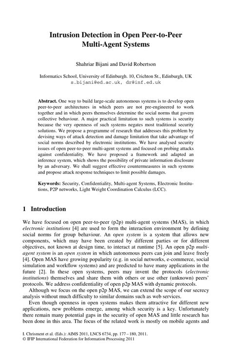 pdf intrusion detection in open peer to peer multi agent systems
