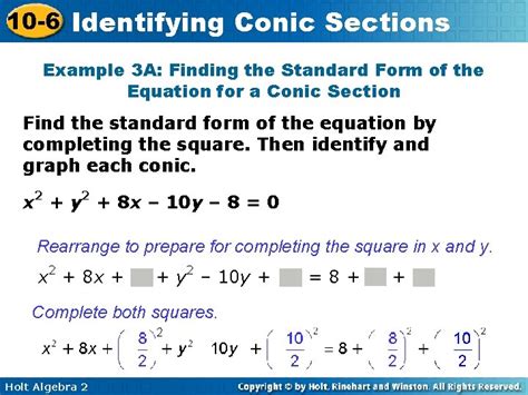 10 6 identifying conic sections warm up lesson